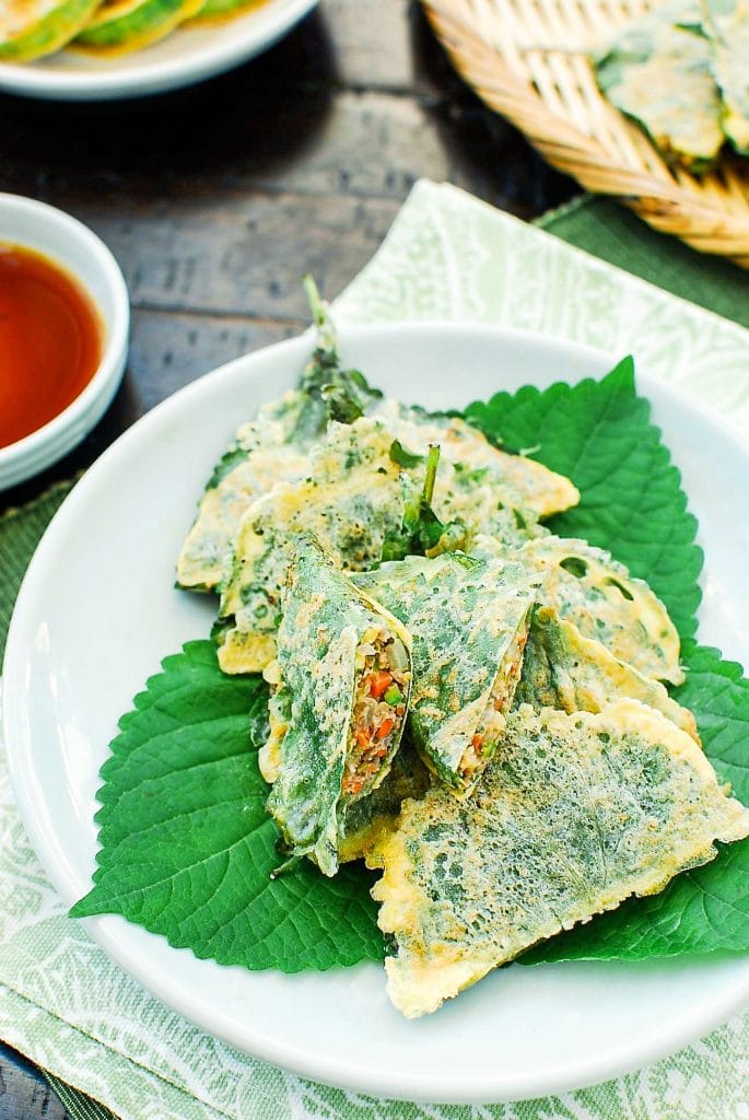 Kkaennip Jeon (Pan-fried Stuffed Perilla Leaves) - Korean Bapsang