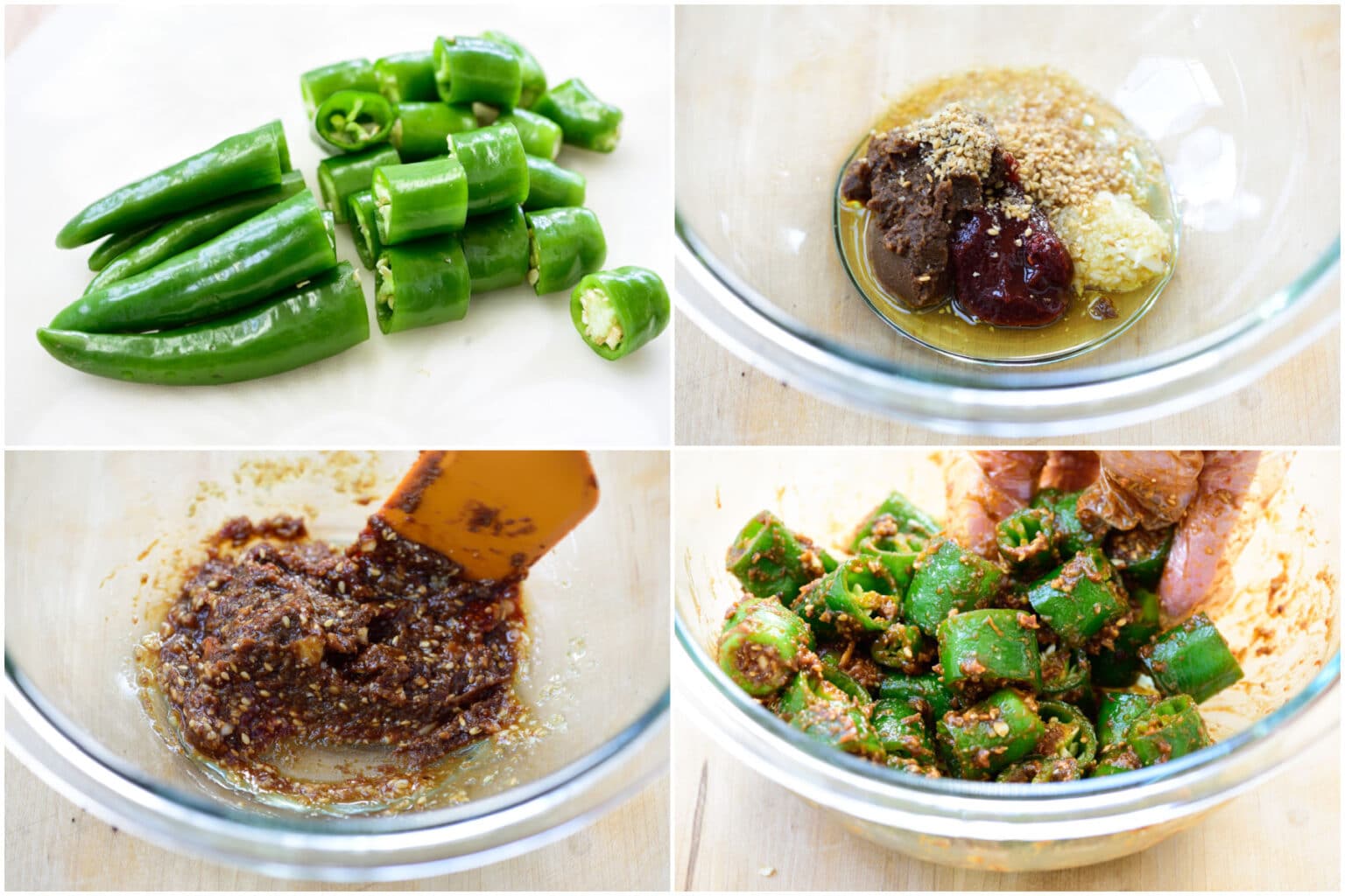 Korean green chili peppers seasoned with doenjang- Korean Bapsang